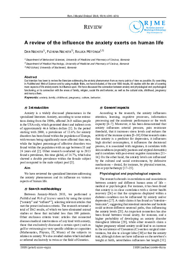 (PDF) A review of the influence the anxiety exerts on human life