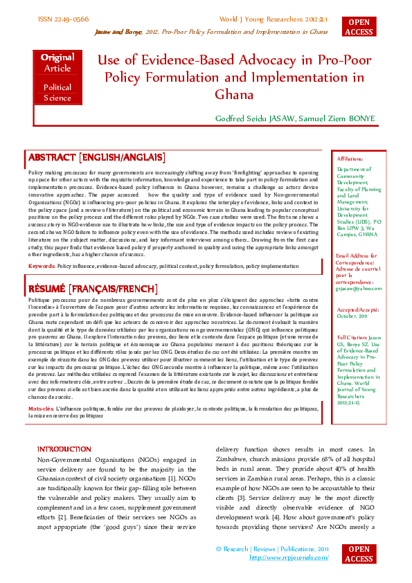 (PDF) ISSN 2249-0566 World J Young Researchers 2012;2 2 2 2:1 Pro-Poor ...