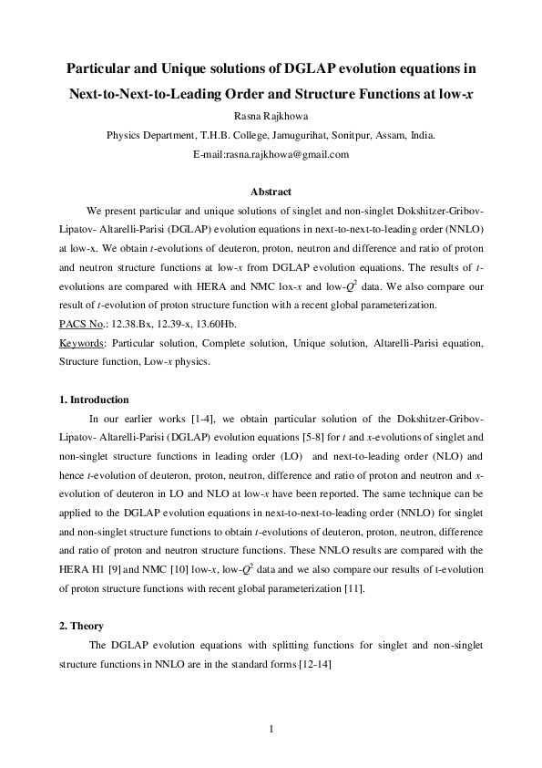 (PDF) Particular and Unique solutions of DGLAP evolution equations in Next- to-Next-to-Leading ...