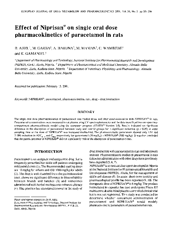 (PDF) Effect of Niprisan® on single oral dose pharmacokinetics of ...