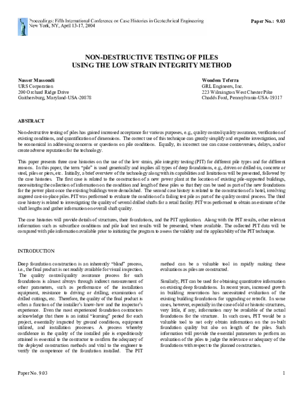 (PDF) Non-Destructive Testing of Piles Using the Low Strain Integrity ...