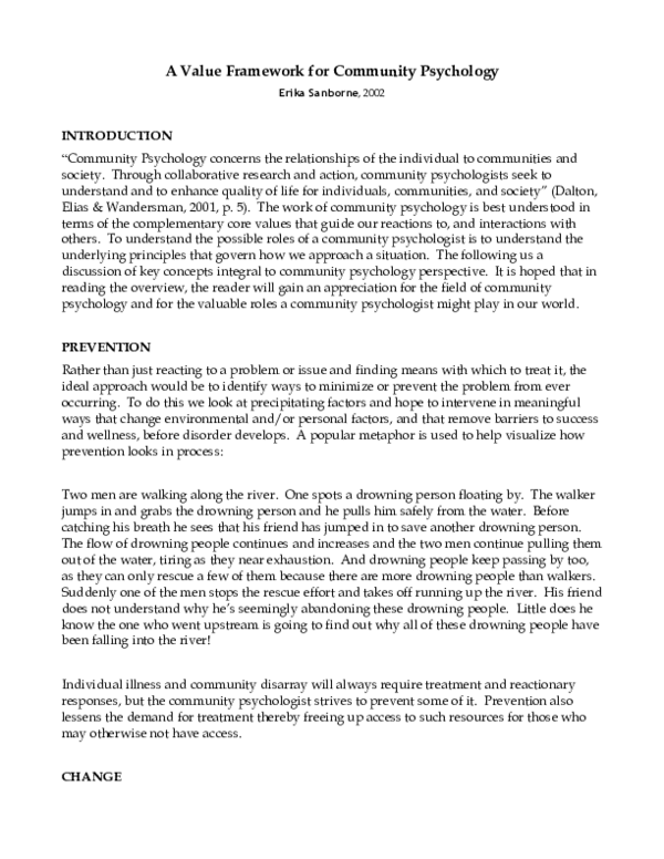 (PDF) A Value Framework for Community Psychology
