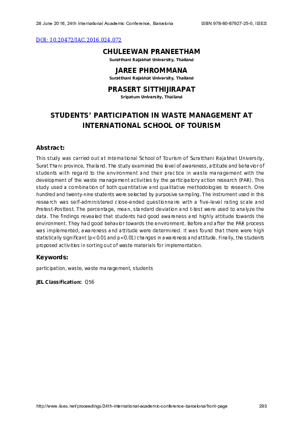 (PDF) Students? Participation in Waste Management at International ...