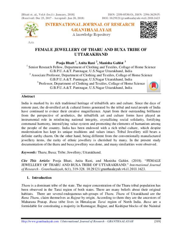 (PDF) Female Jewellery of Tharu and Buxa Tribe of Uttarakhand