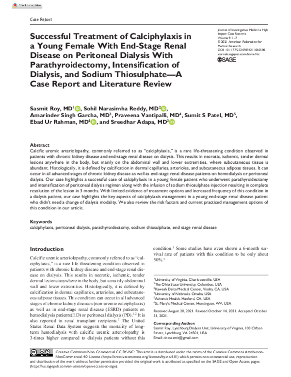 (PDF) Successful Treatment of Calciphylaxis in a Young Female With End ...