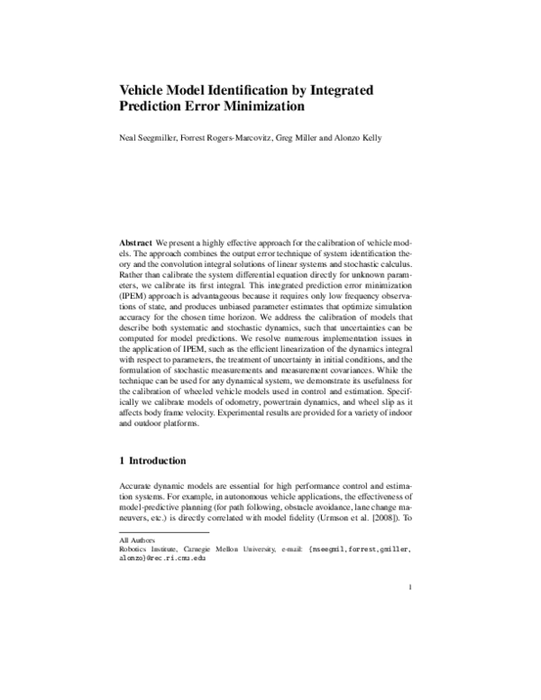 (PDF) Vehicle model identification by integrated prediction error minimization