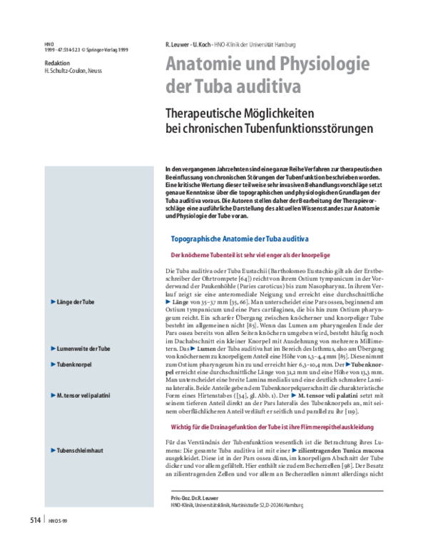 (PDF) Anatomie und Physiologie der Tuba auditiva