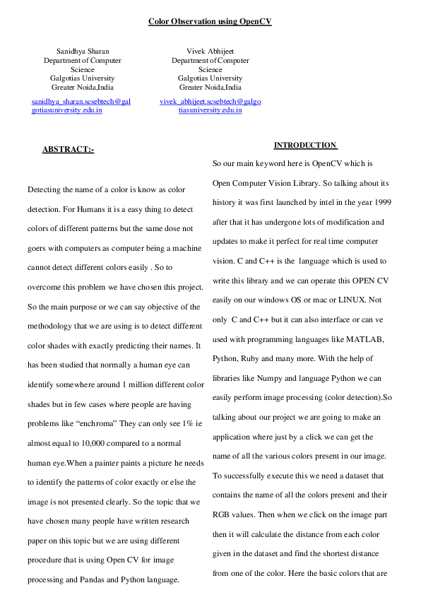 Color Observation using OpenCV