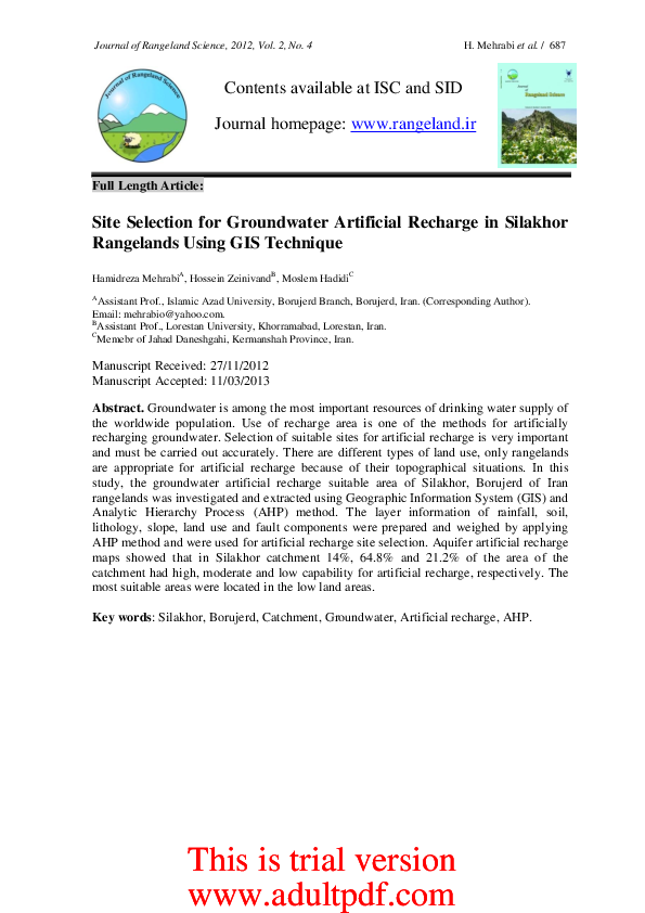 (PDF) Site Selection for Groundwater Artificial Recharge in Silakhor ...