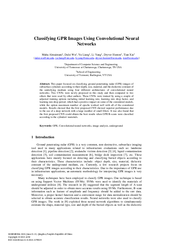 (PDF) Classifying GPR Images Using Convolutional Neural Networks