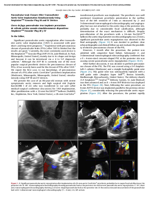 (PDF) Paravalvular Leak Closure After Transcatheter Aortic Valve ...