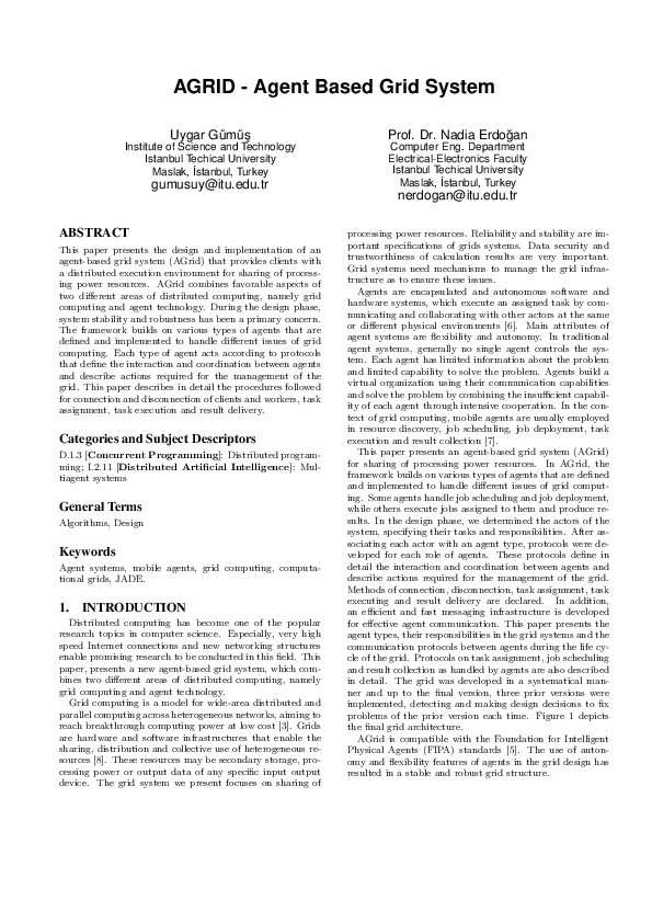 (PDF) AGRID-Agent Based Grid System