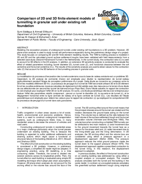 (PDF) Comparison of 2D and 3D finite element models of tunnelling in granular soil under ...