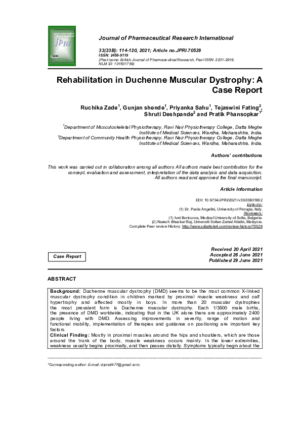 (PDF) Rehabilitation in Duchenne Muscular Dystrophy: A Case Report