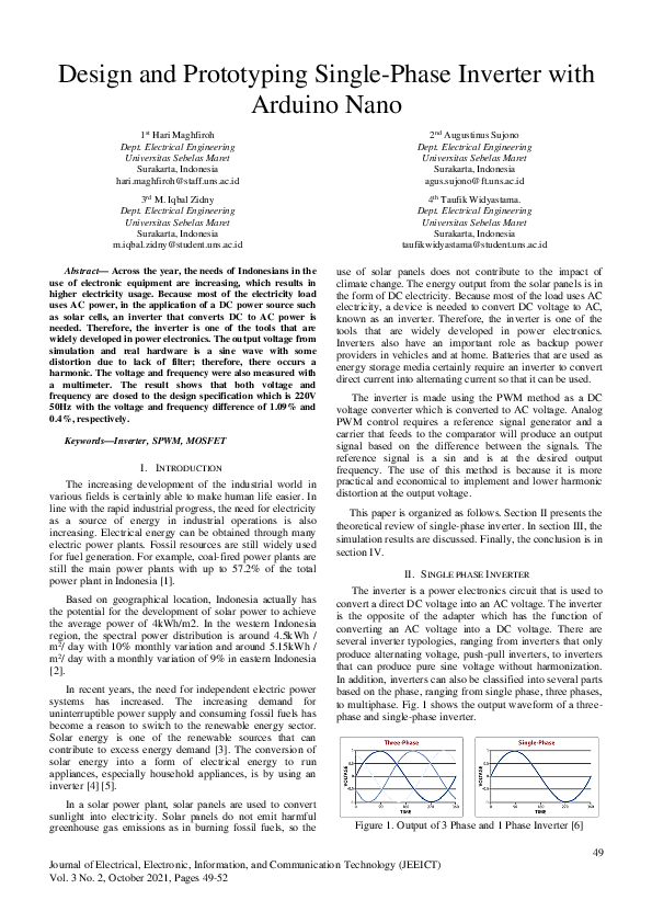(PDF) Design and Prototyping Single-Phase Inverter with Arduino Nano