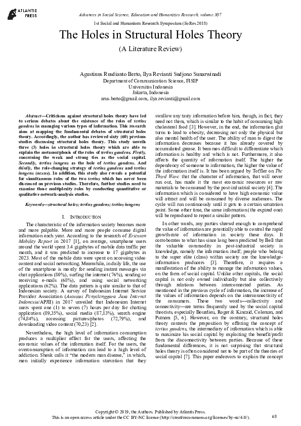 (PDF) The Holes in Structural Holes Theory (A Literature Review)