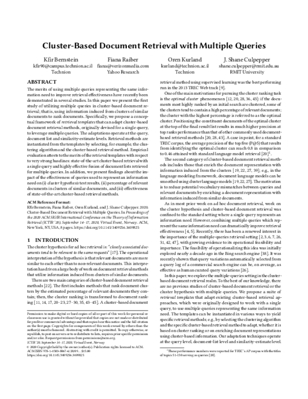 (PDF) Cluster-Based Document Retrieval with Multiple Queries