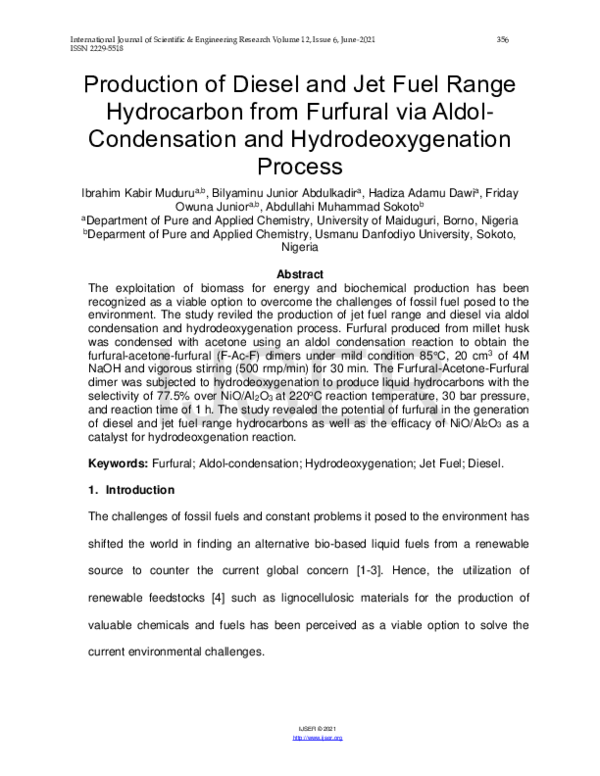 (PDF) Production of Diesel and Jet Fuel Range Hydrocarbon from Furfural ...