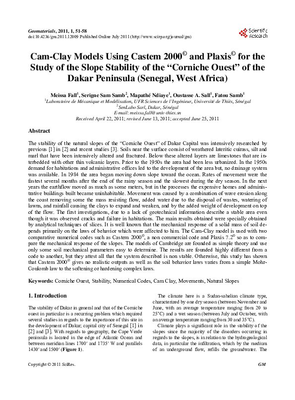 (PDF) Cam-Clay Models Using Castem 2000© and Plaxis© for the Study of ...