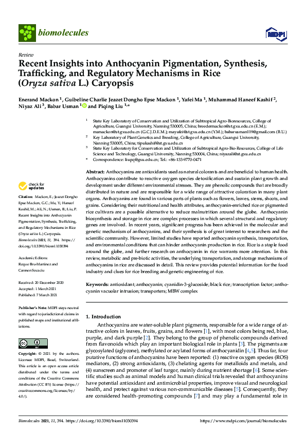 (PDF) Recent Insights into Anthocyanin Pigmentation, Synthesis ...