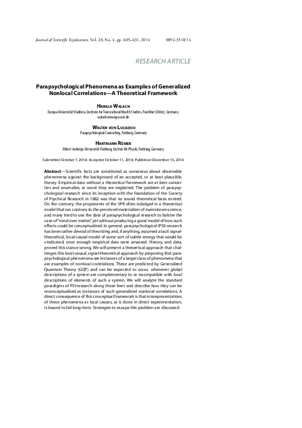 (PDF) Parapsychological Phenomena as Examples of Generalized Nonlocal ...