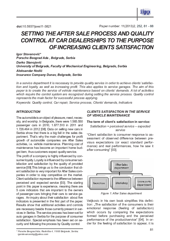 (PDF) Setting the After Sales Process and Quality Control at Car ...