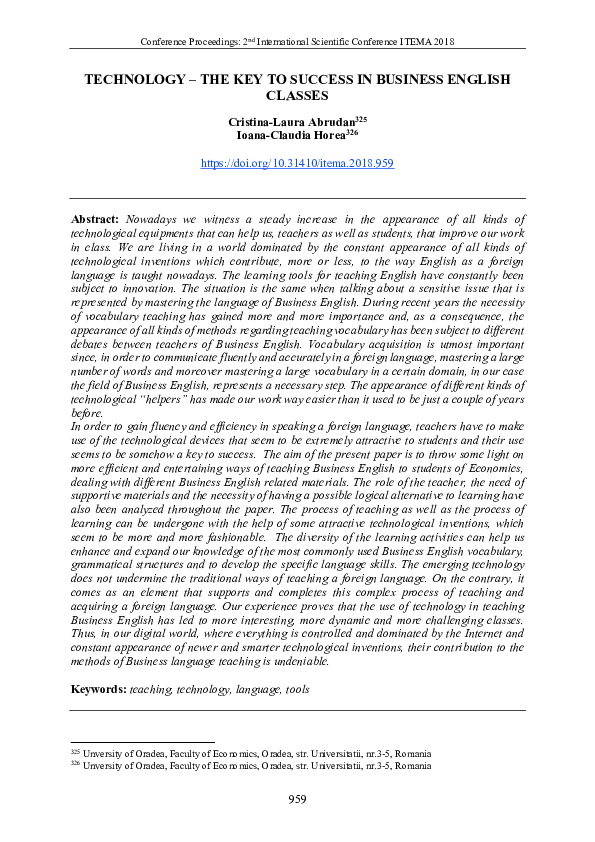 (PDF) Technology – the Key to Success in Business English Classes