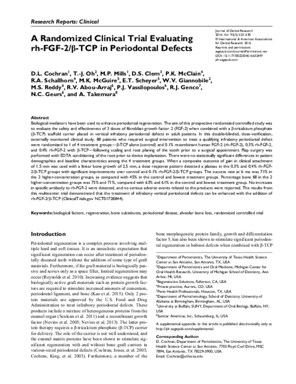 (PDF) A Randomized Clinical Trial Evaluating rh-FGF-2/β-TCP in ...