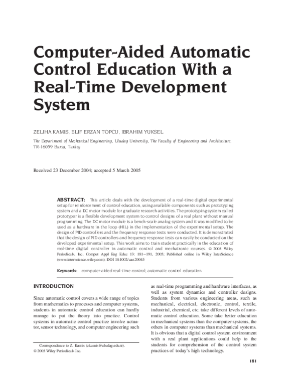 (PDF) Computer-aided automatic control education with a real-time ...