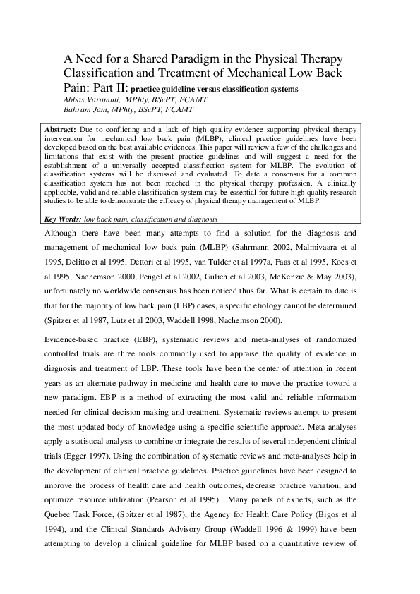 (PDF) A Need for a Shared Paradigm in the Physical Therapy ...
