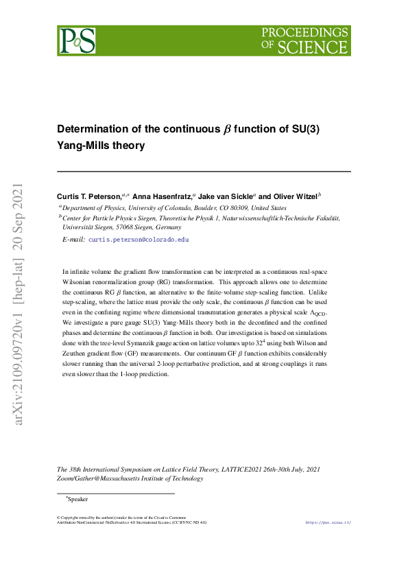 (PDF) Determination of the continuous $\beta$ function of SU(3) Yang-Mills theory | jake van ...