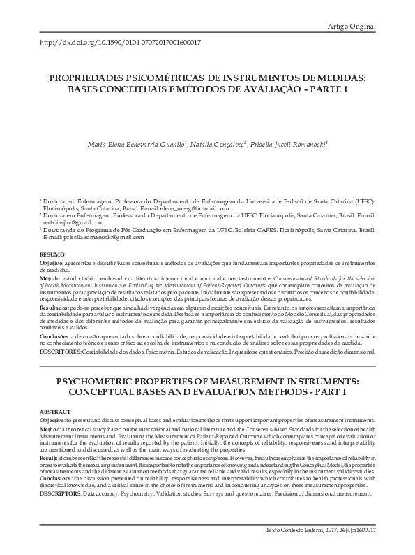 Pdf Propriedades Psicométricas De Instrumentos De Medidas Bases