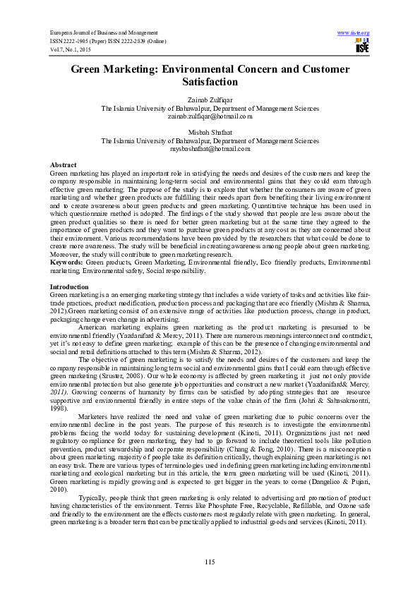 (PDF) Green Marketing: Environmental Concern and Customer Satisfaction