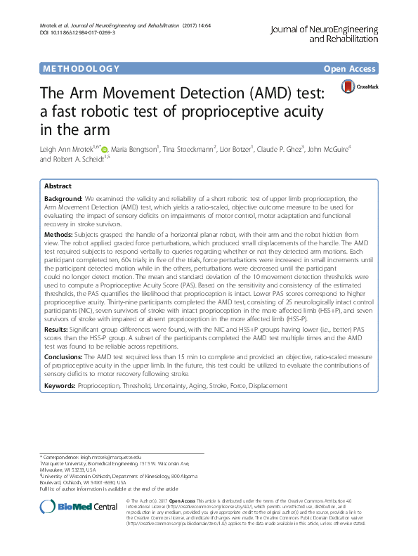 (PDF) The Arm Movement Detection (AMD) test: a fast robotic test of ...