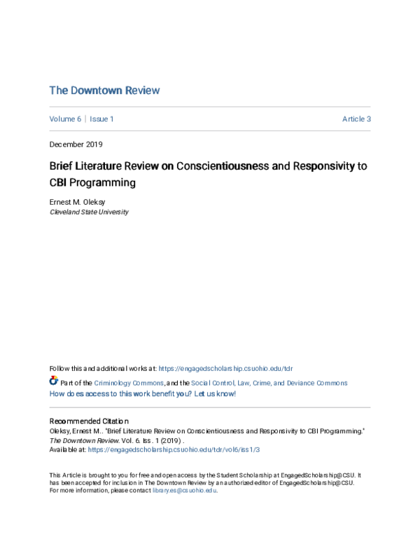 (PDF) Brief Literature Review on Conscientiousness and Responsivity to CBI Programming