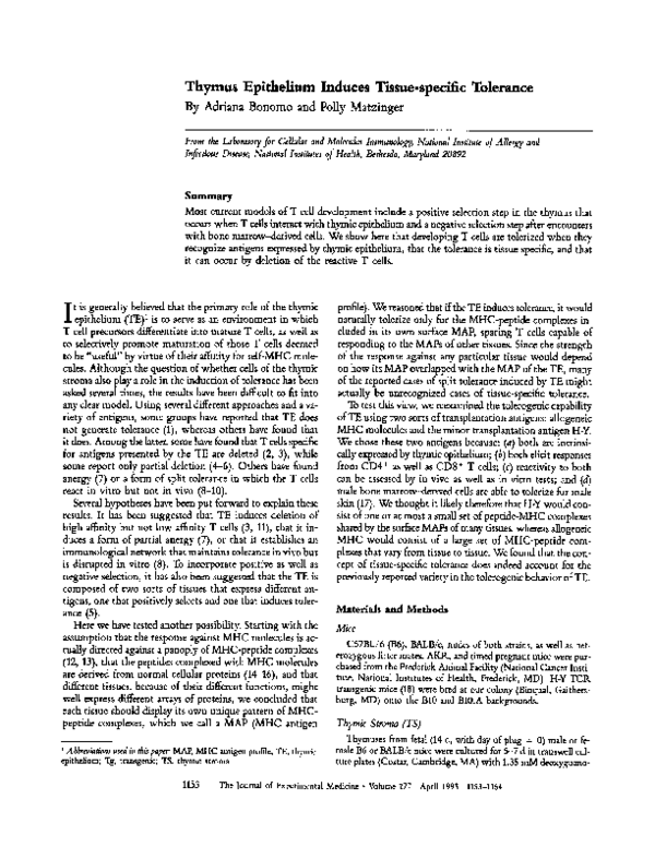 (PDF) Thymus epithelium induces tissue-specific tolerance