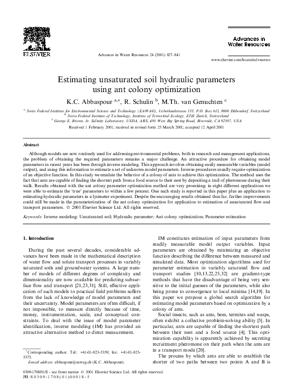 (PDF) Estimating unsaturated soil hydraulic parameters using ant colony optimization | Jiri ...