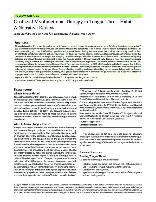 (PDF) Orofacial Myofunctional Therapy in Tongue Thrust Habit: A ...