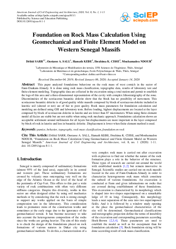 (PDF) Foundation on Rock Mass Calculation Using Geomechanical and ...
