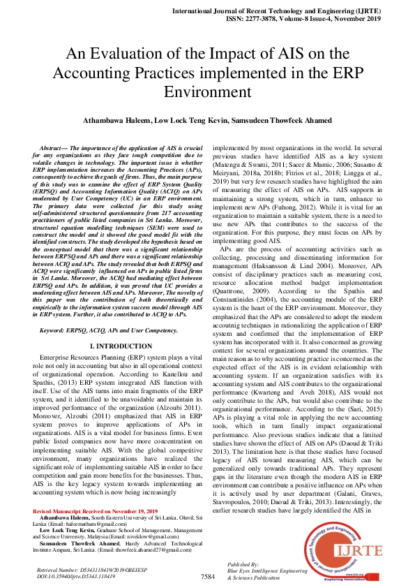 (PDF) An Evaluation of the Impact of AIS on the Accounting Practices ...