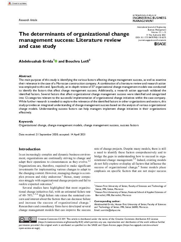 (PDF) The determinants of organizational change management success ...