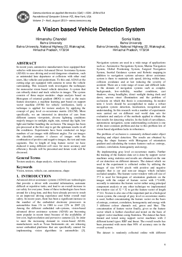 (PDF) A Vision based Vehicle Detection System