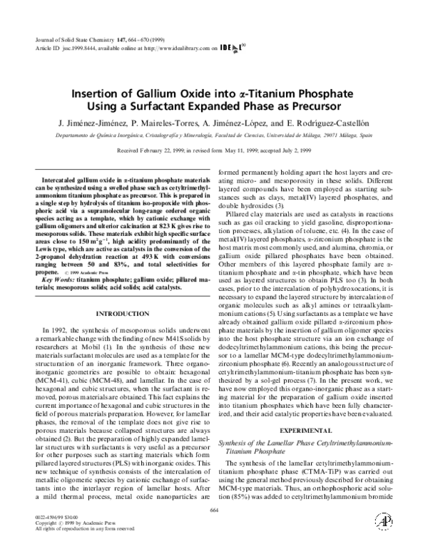 (PDF) Insertion of Gallium Oxide into $alpha;-Titanium Phosphate Using ...
