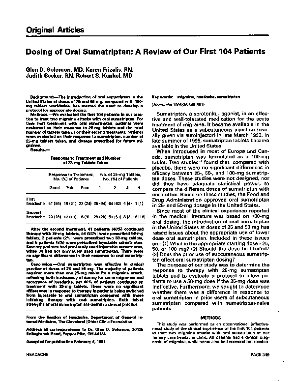 (PDF) Dosing of Oral Sumatriptan: A Review of Our First 104 Patients ...