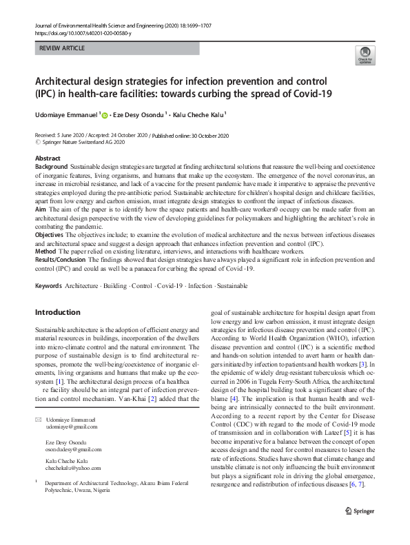 (PDF) Architectural design strategies for infection prevention and ...