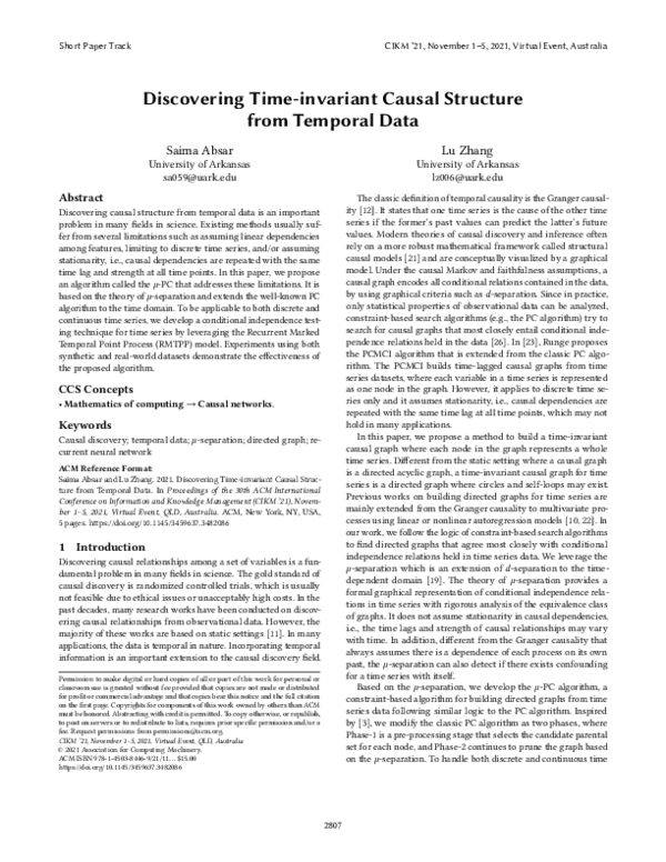 Pdf Discovering Time Invariant Causal Structure From Temporal Data