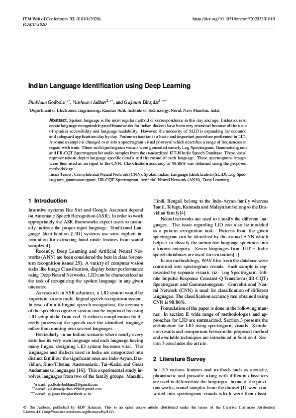 (PDF) Indian Language Identification using Deep Learning