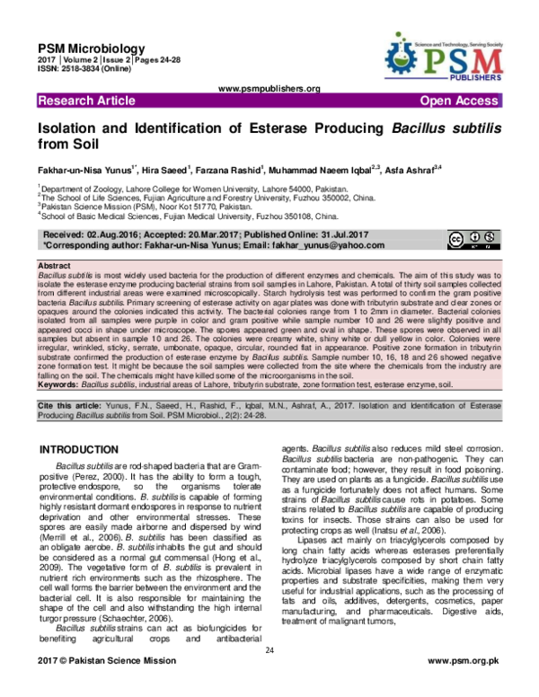 (PDF) Isolation and Identification of Esterase Producing Bacillus ...