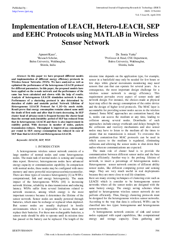 (PDF) Implementation of LEACH, Hetero-LEACH, SEP and EEHC Protocols using MATLAB in Wireless ...