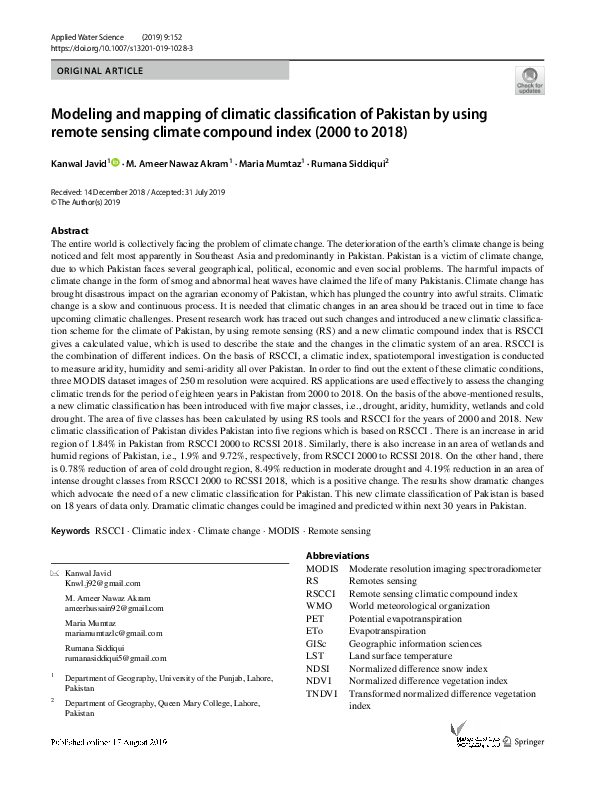 (PDF) Modeling and mapping of climatic classification of Pakistan by ...